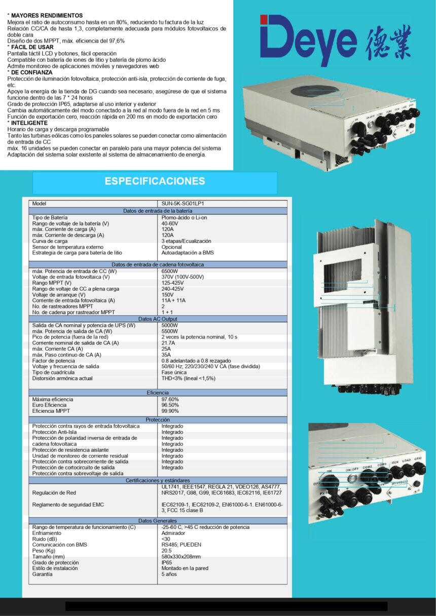 Inversor Híbrido Deye de 6KW – Tienda Electromécanica Nuñez